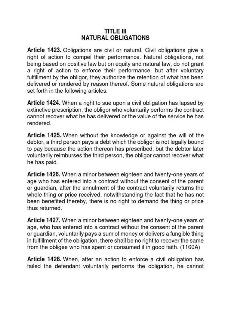 Natural Obligations Under The Civil Code of The Philippines | PDF ...