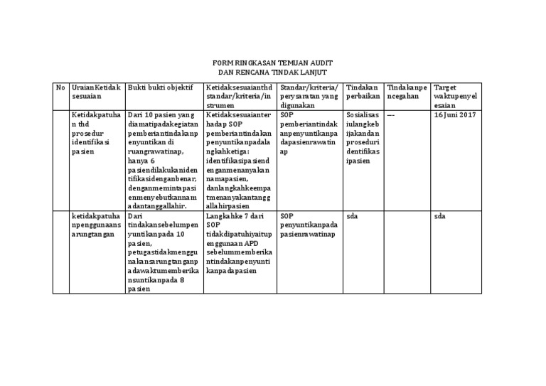 Contoh Temuan Dan Tindak Lanjut Audit | PDF
