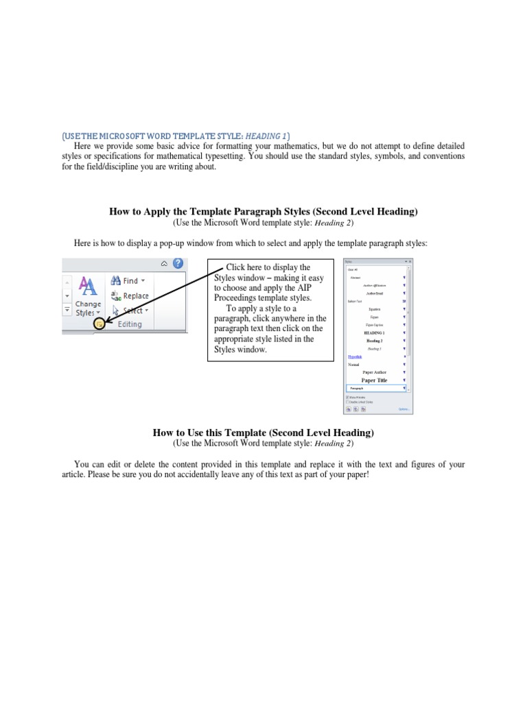 How To Apply The Template Paragraph Styles (Second Level Heading) | PDF