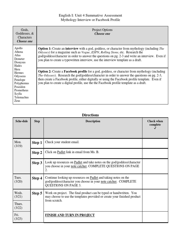 English I Mythology Summative Assessment | PDF | Odyssey | Zeus