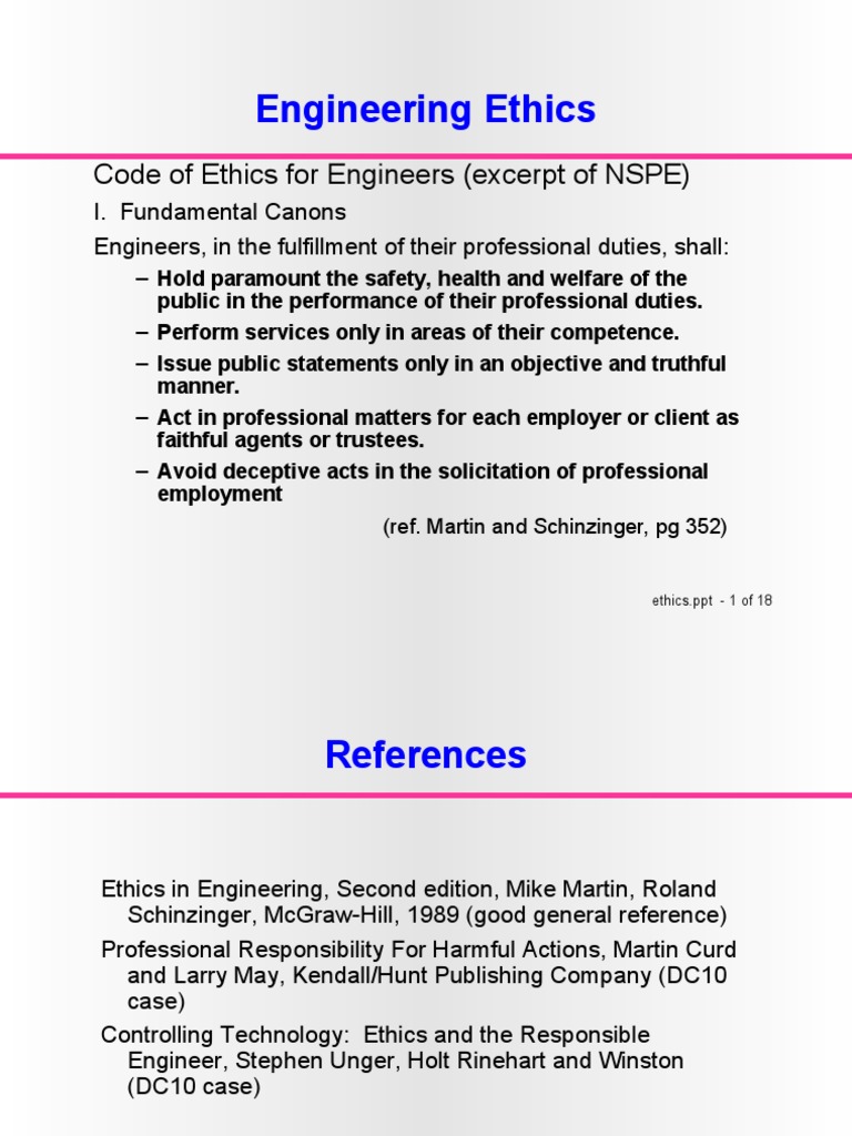 Engineering Ethics: Code of Ethics For Engineers (Excerpt of NSPE ...
