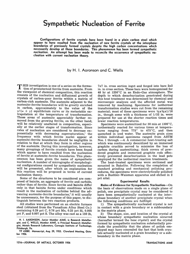 Sympathetic Nucleation of Ferrite | PDF | Nucleation | Heat Treating