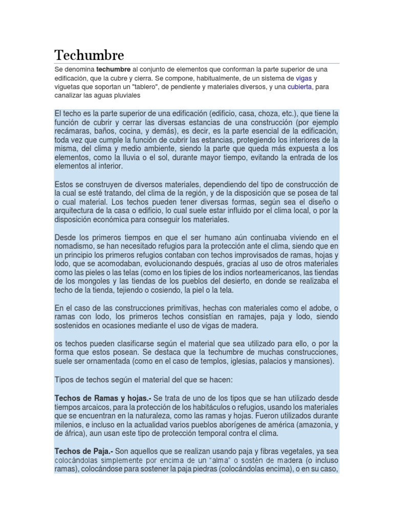 Tipos y funciones de techumbres | PDF | Techo | Componentes