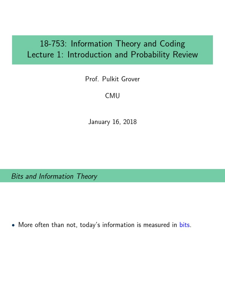 Information Theory and Coding Lecture Introduction | PDF | Data ...