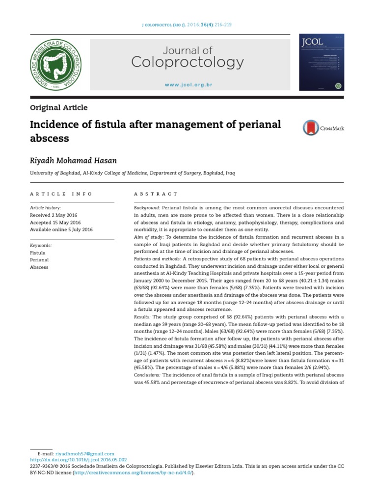 Coloproctology: Incidence of Fistula After Management of Perianal ...
