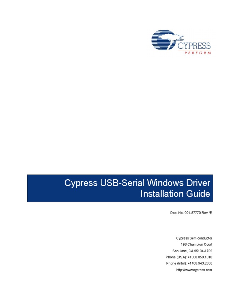 Cypress USB-Serial Windows Driver Installation Guide: Doc. No. 001-87770 Rev E | PDF | Device ...