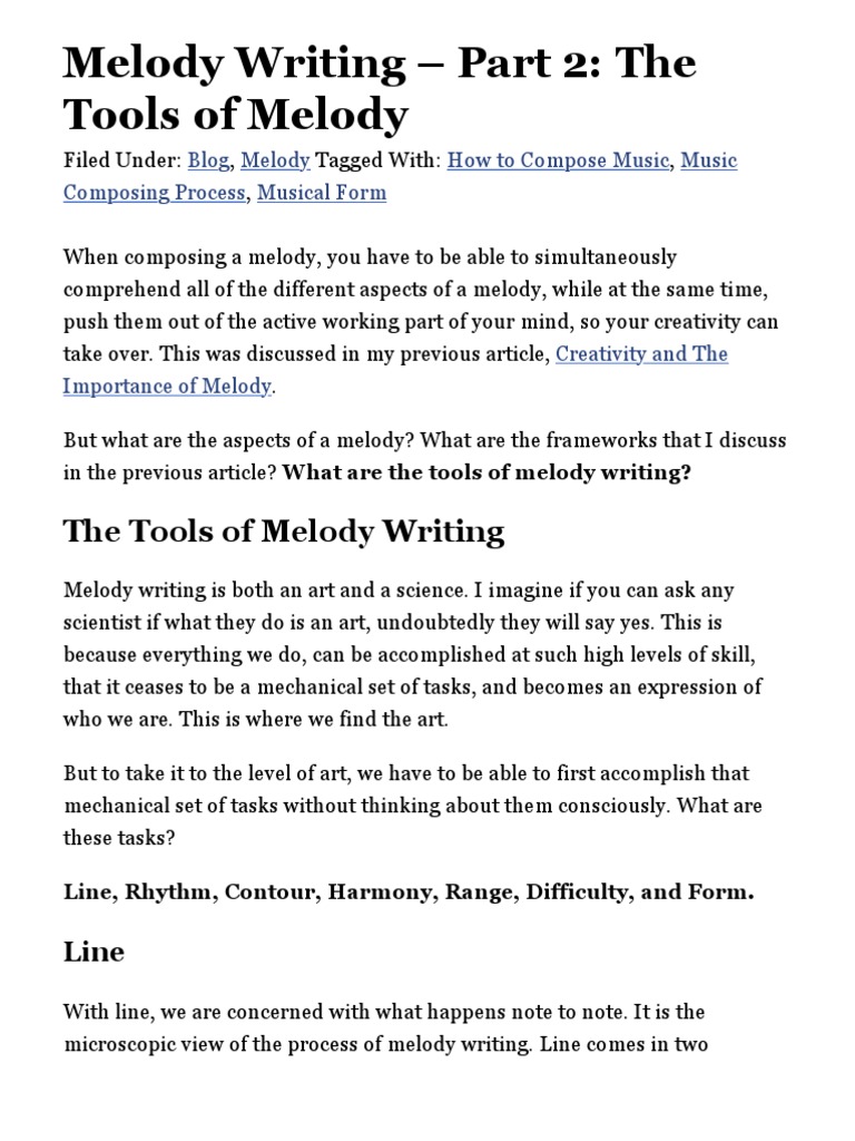 Melody Writing - Part 2: The Tools of Melody - Art of Composing | PDF ...