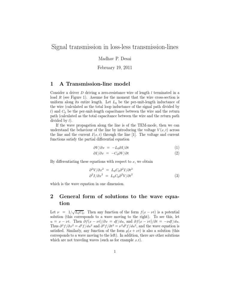 Lossless Transmission Line Signal Analysis | PDF | Transmission Line ...