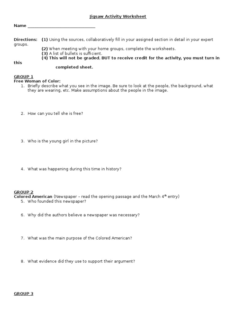 Jigsaw Activity Worksheet | PDF