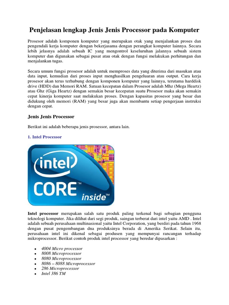 Jenis-Jenis Prosesor Komputer Terpopuler | PDF | Game & Aktivitas | Teknologi & Rekayasa