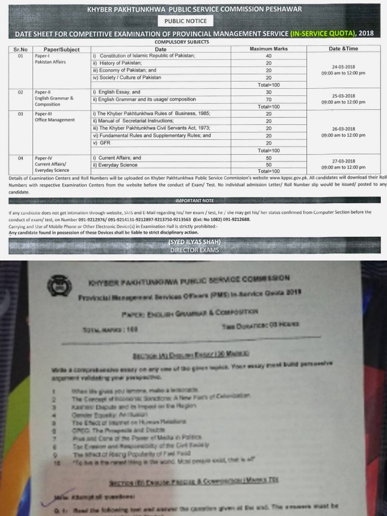 KPK PMS 2018 In-Service Papers | PDF