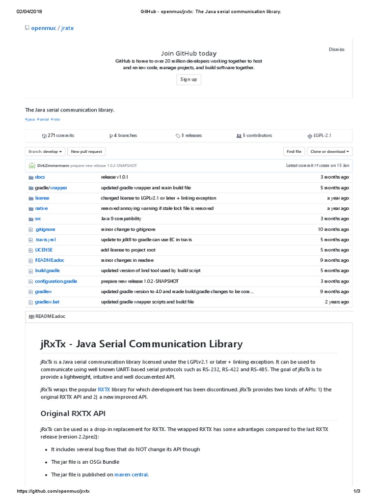 GitHub - Openmuc - JRXTX - The Java Serial Communication Library | PDF | Library (Computing ...