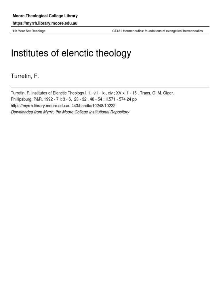 Turretin Institutes Elenctic Theology P 23 32 | PDF | Reason | Faith