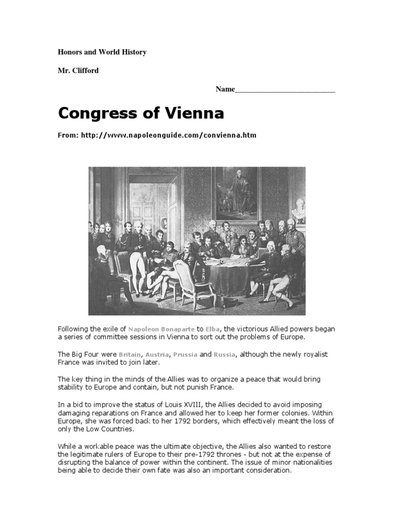 Congress of Vienna Overview | PDF | Napoleon | Global Politics