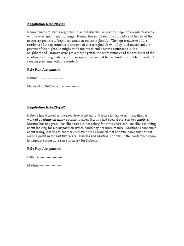 Negotiation Role Play | PDF | Negotiation | Apartment
