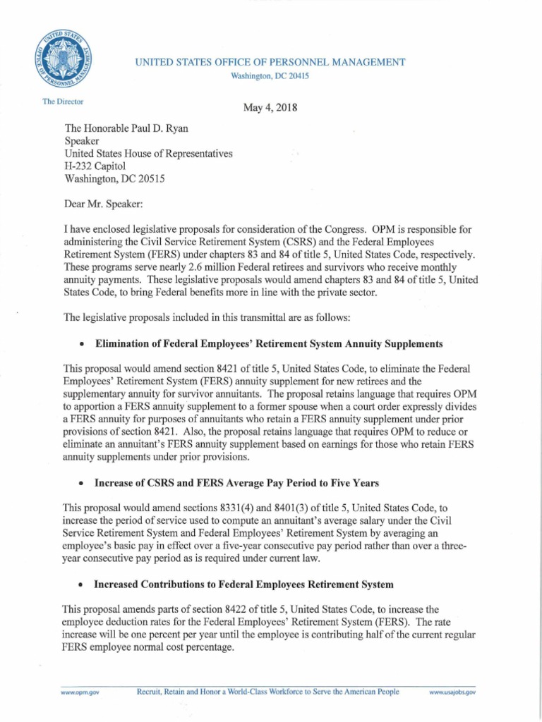 Opm Legislative Proposal: CSRS and FERS Updates | Social Security ...