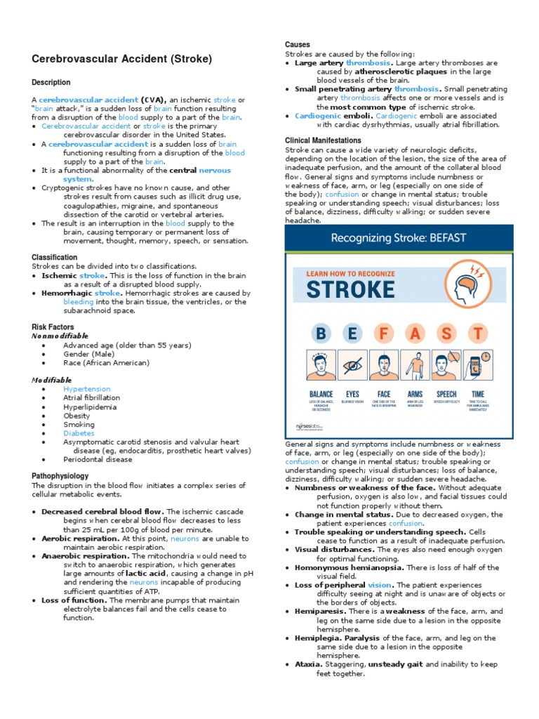 Cerebrovascular Accident (Stroke) : - Large Artery Thromboses Are - Small Penetrating Emboli ...