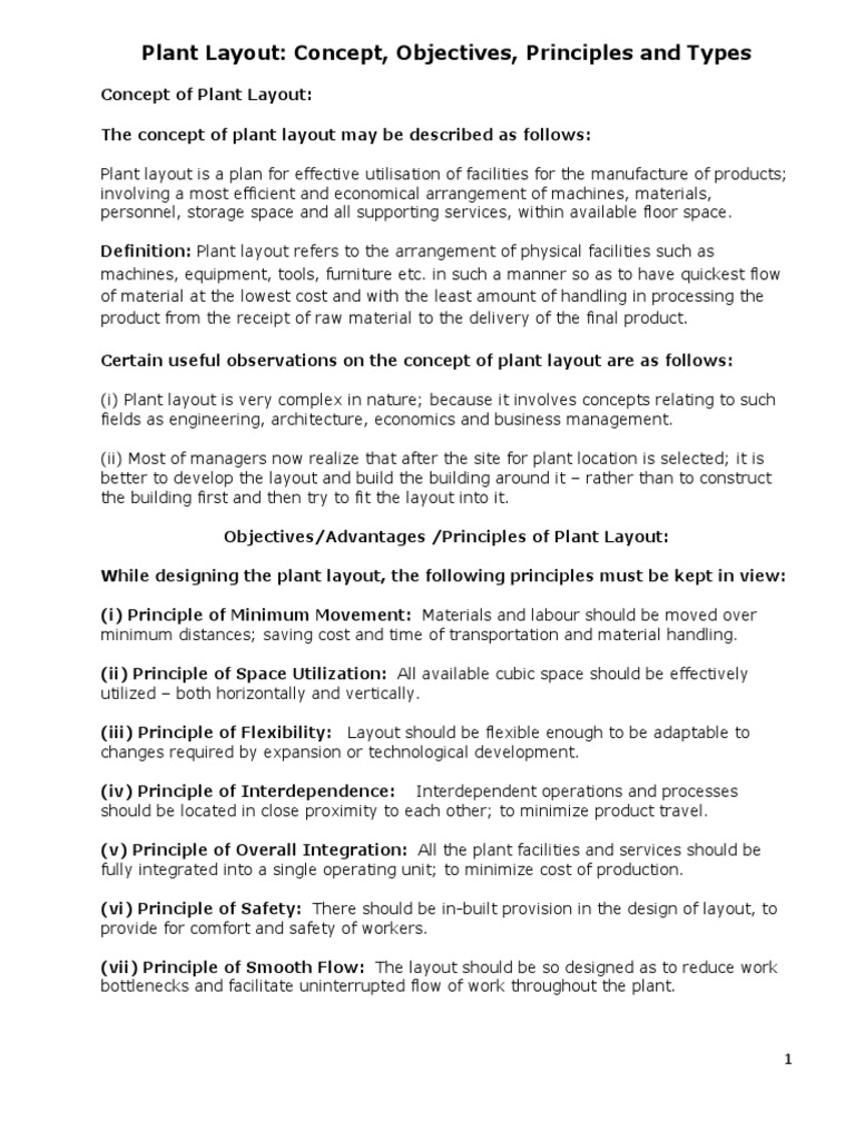 Plant Layout: Concept, Objectives, Principles and Types | PDF ...