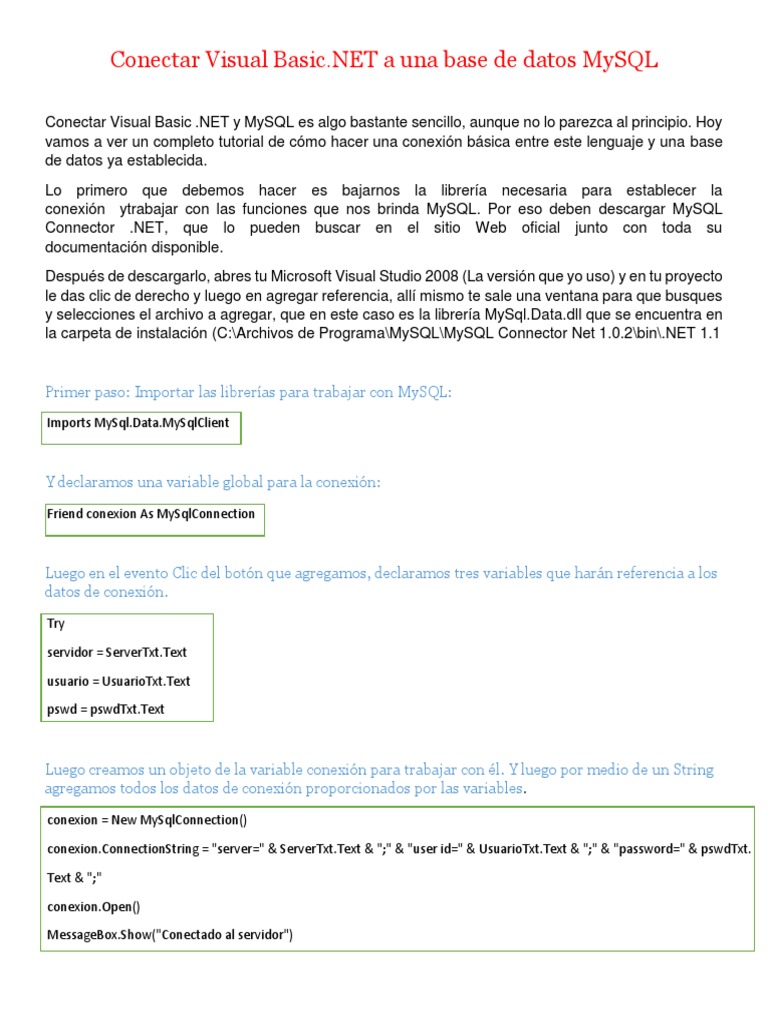 Conectar Visual Basic | PDF | Básico | Mi sql