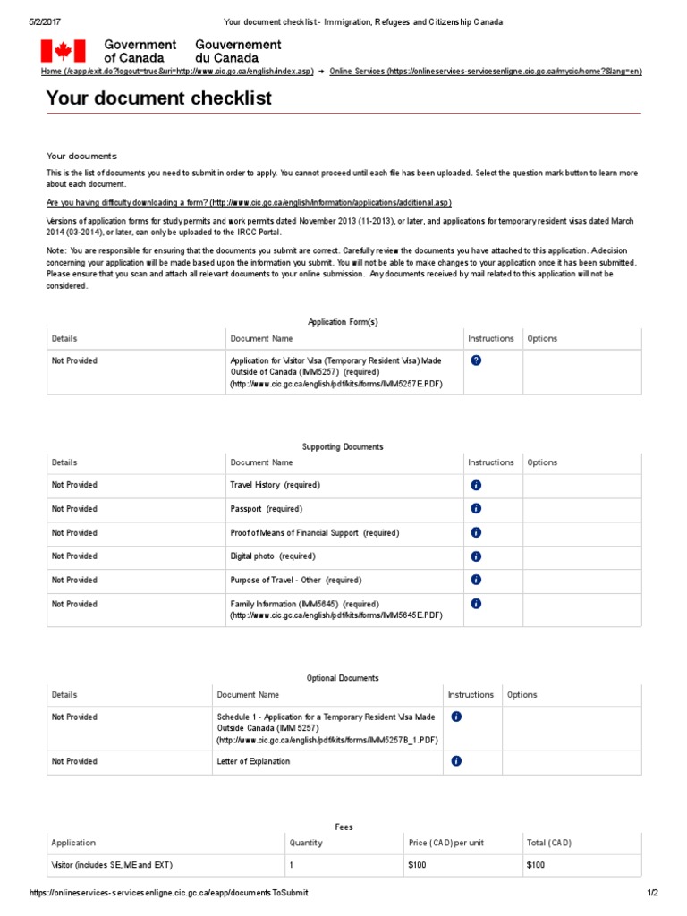 Your Document Checklist - Immigration, Refugees and Citizenship Canada ...