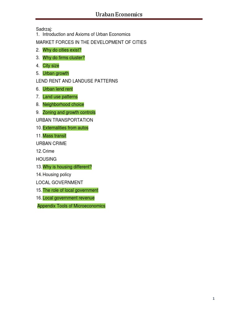 Sadrzaj Urban Economics | PDF