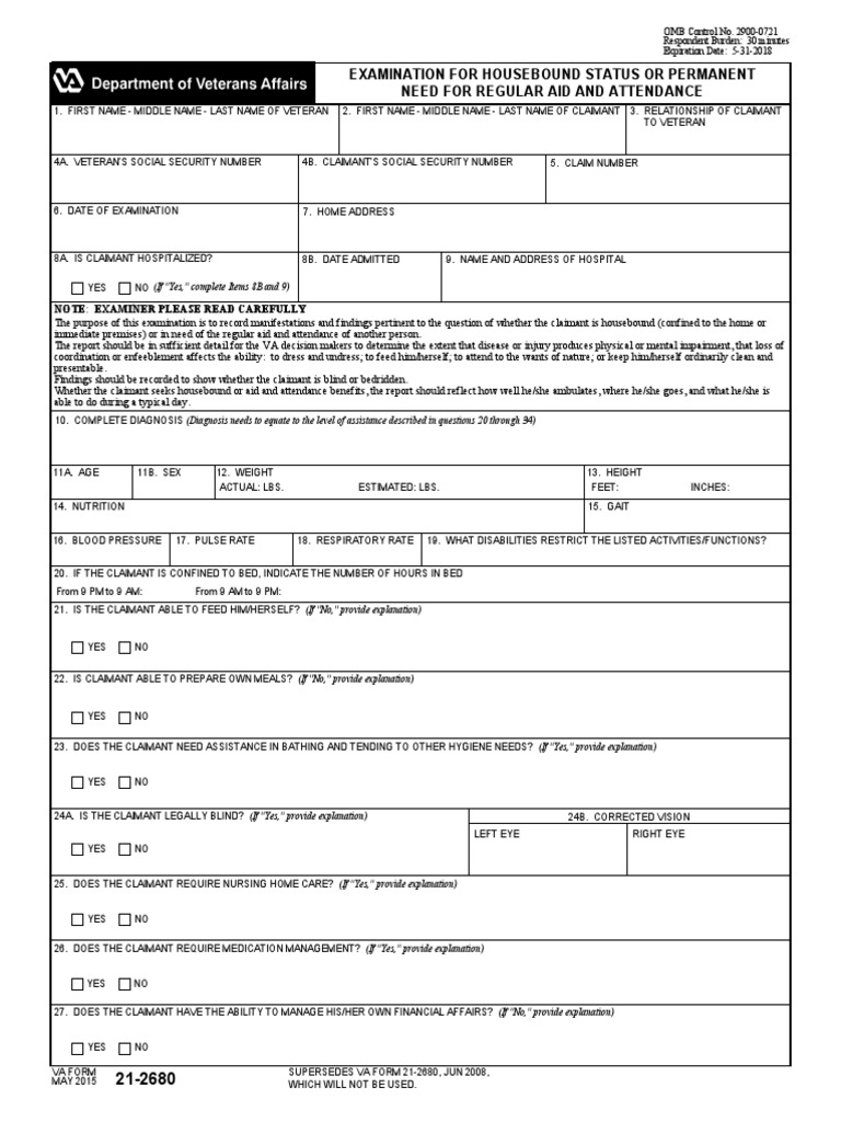 VA Form 21-2680: Housebound Examination | PDF | United States Code ...