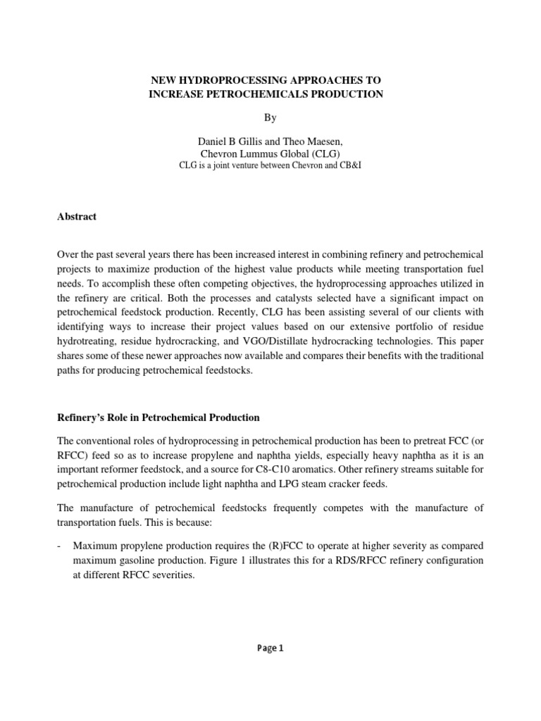 New Hydroprocessing Approaches To Increase Petrochemicals Production Rev 4 | PDF | Cracking ...