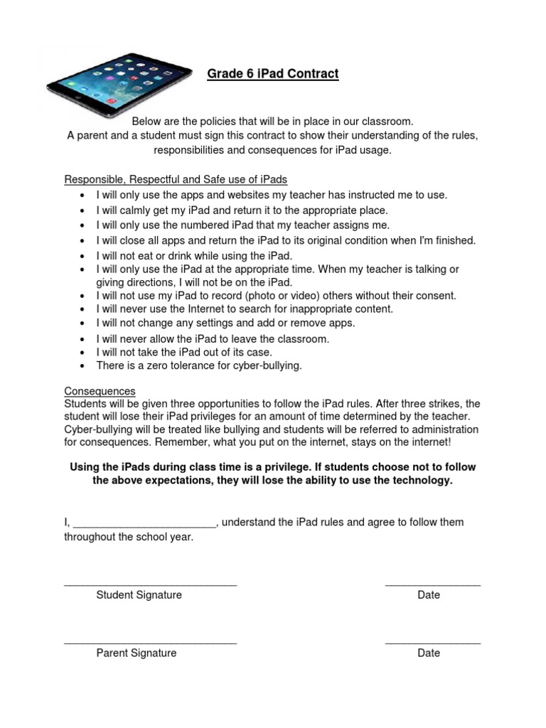 Grade 6 Ipad Contract