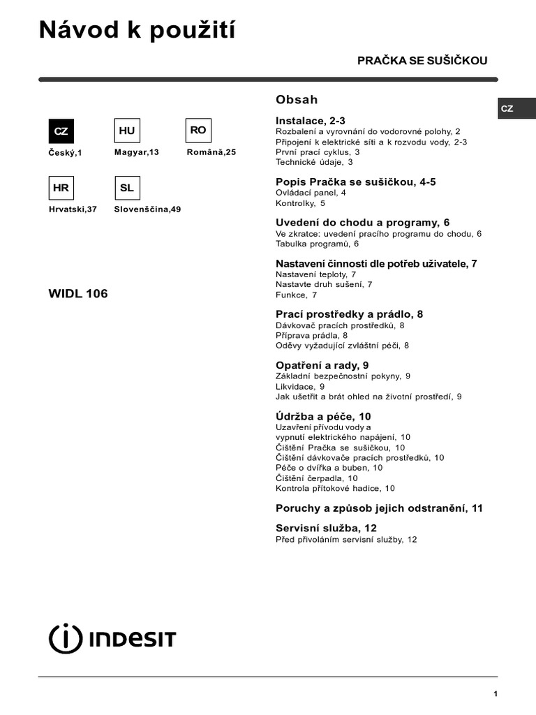 Manual Utilizare Indesit Widl 106 PDF | PDF