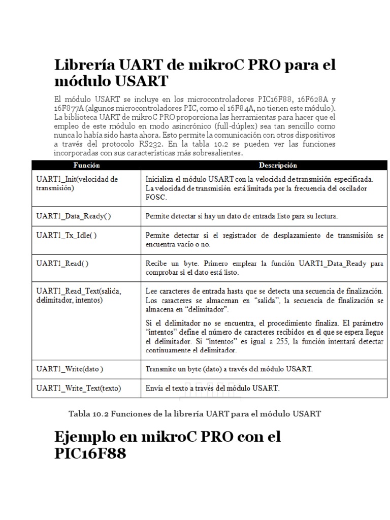 Librería UART de MikroC PRO para El Módulo USART | PDF | Microcontrolador | Biblioteca (informática)