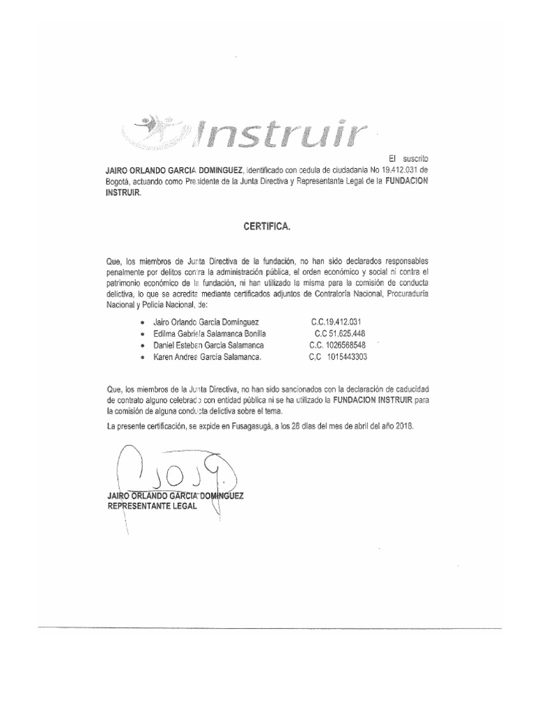 Certificacion Miembros de Junta Directiva | PDF