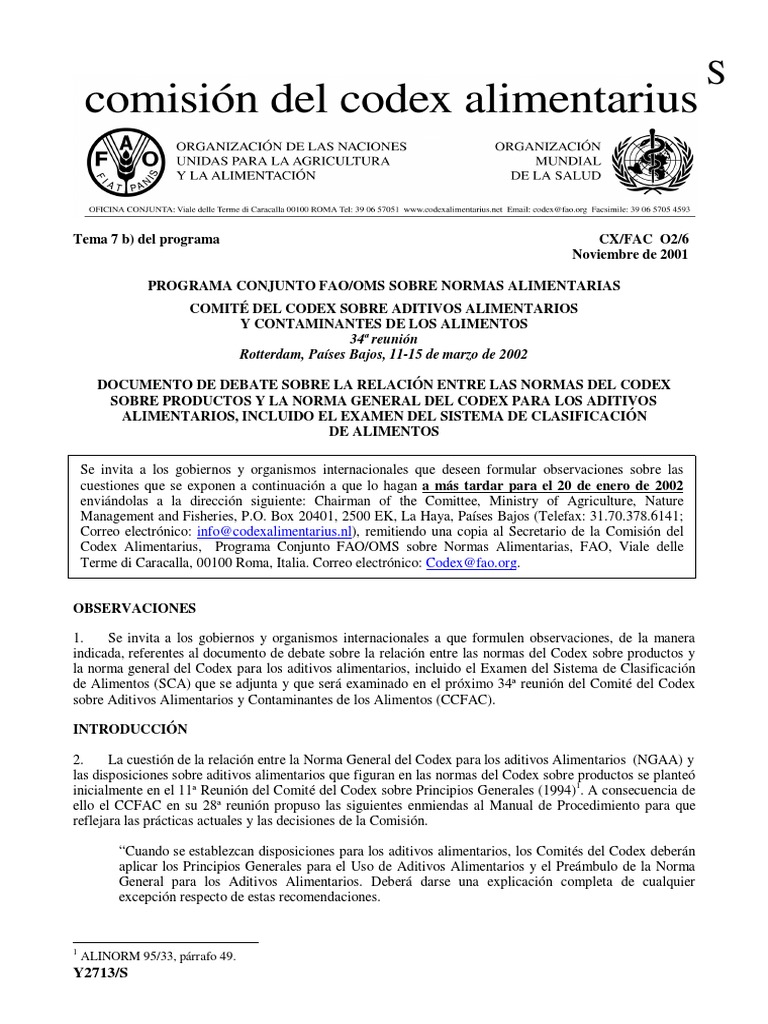 Codex | PDF | Organización de Comida y Agricultura | Alimentos