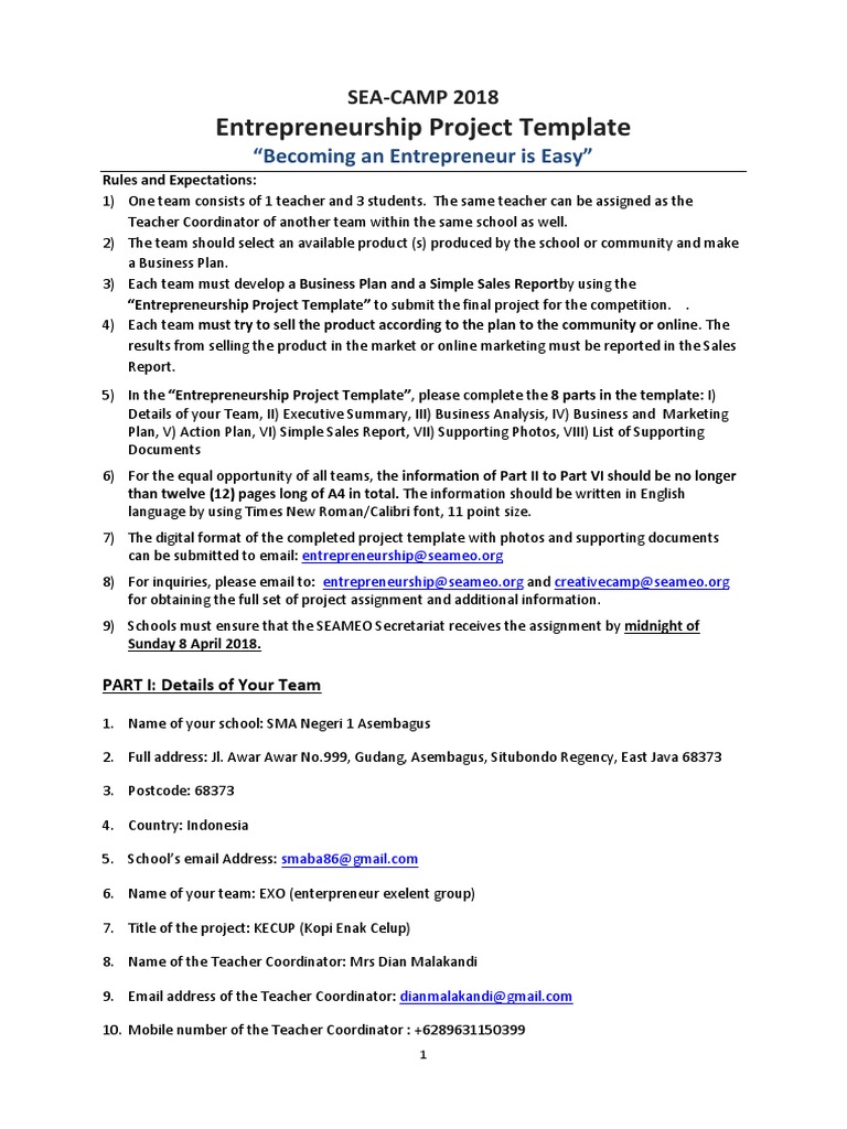 3) Entrepreneurship Project Template - Re2 | PDF