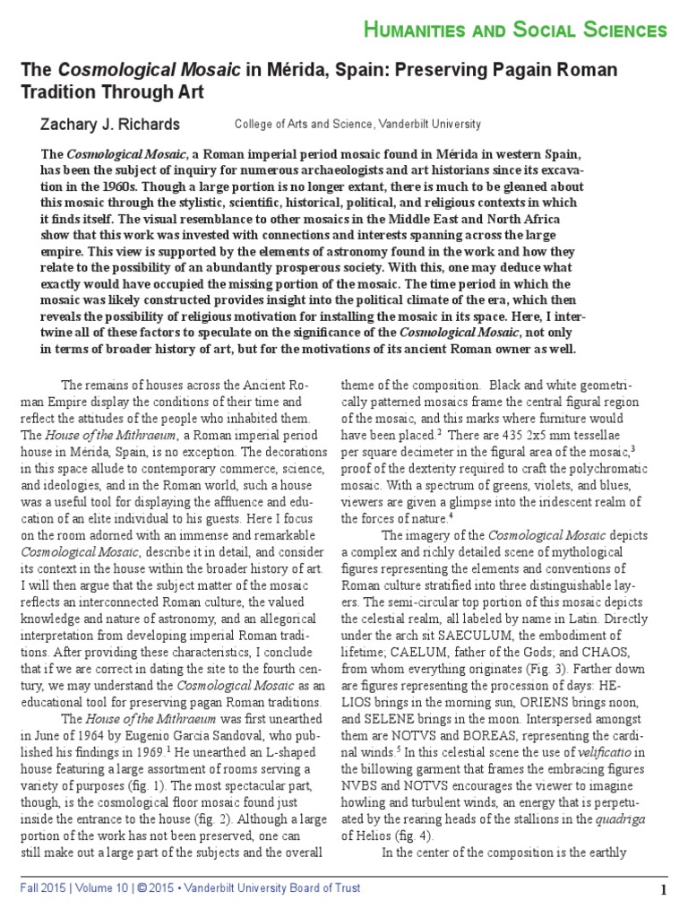 The Cosmological Mosaic in Mérida, Spain: Preserving Pagain Roman ...