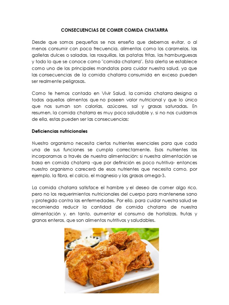 Consecuencias de Comer Comida Chatarra | PDF | Comida chatarra | Cocina española