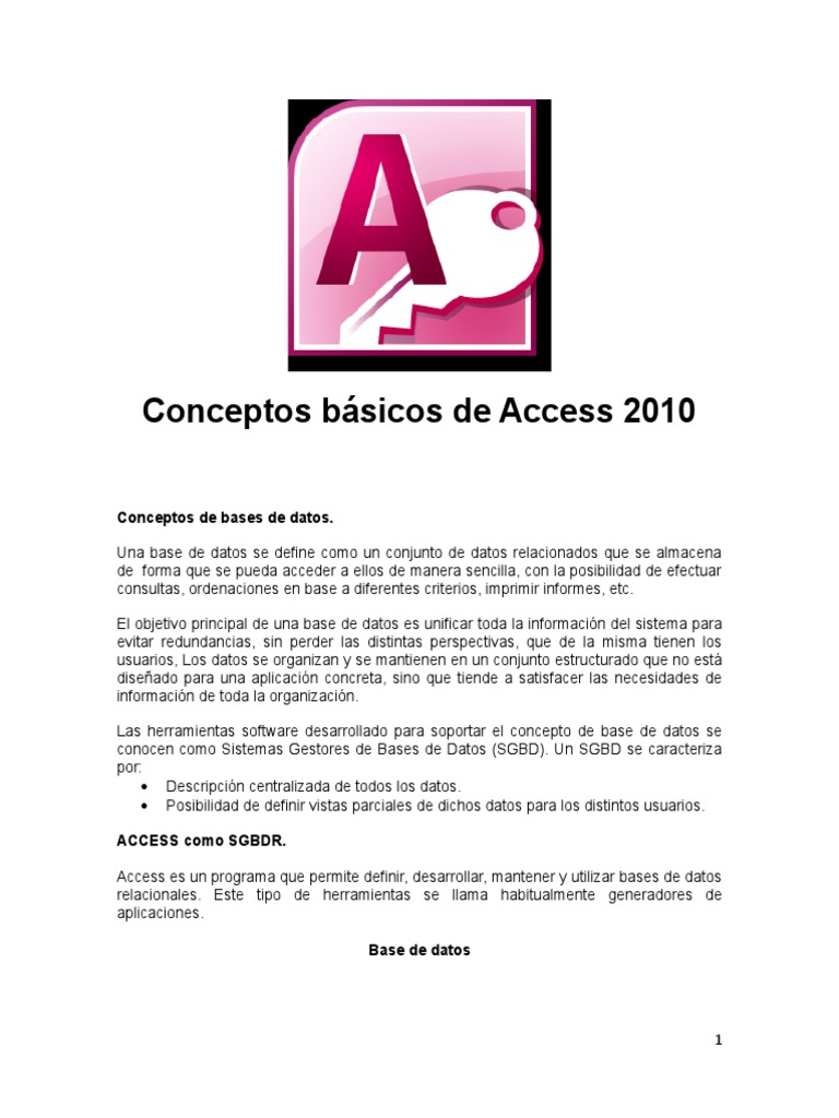 Conceptos Basicos de Access 2010 | PDF | Tabla (base de datos) | Bases ...