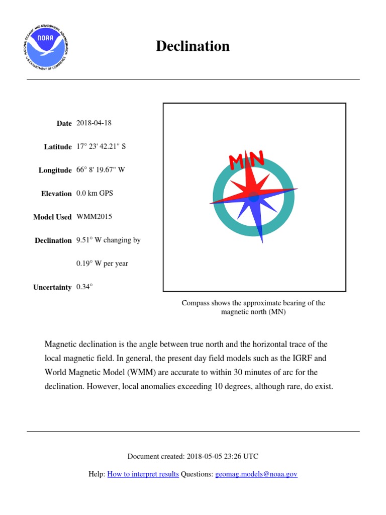 Declination: How To Interpret Results Geomag - Models@noaa - Gov | PDF