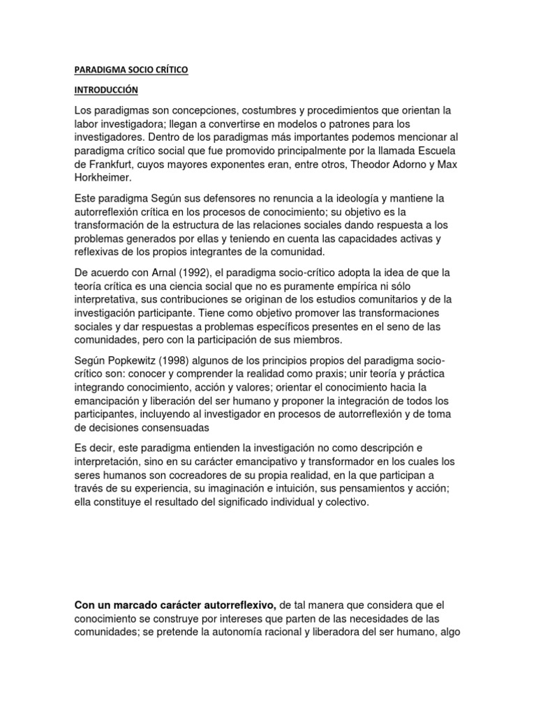 Definición y Ejemplos del Paradigma Socio-Crítico | PDF | Paradigma ...