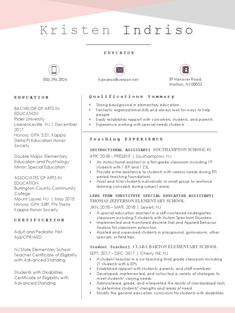 Resume Summer 2018 | PDF | Teachers | Curriculum