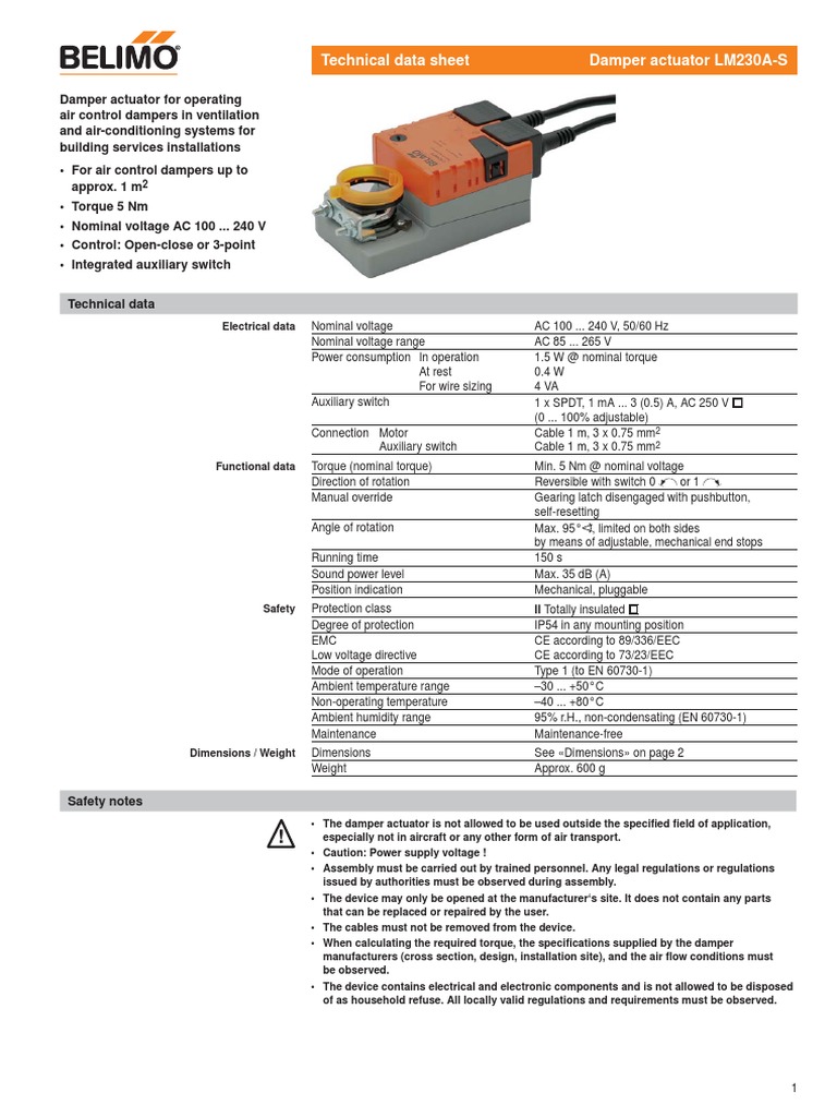 Belimo LM230A-S Data Sheet Eng | Switch | Machines