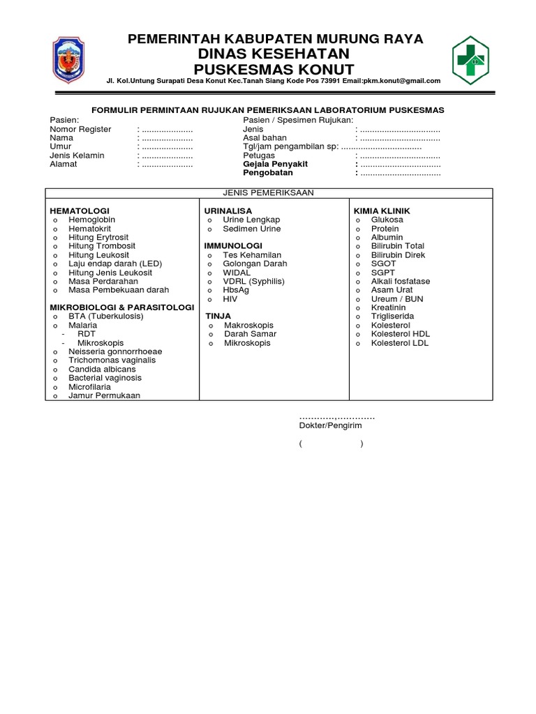 Form Permintaan Rujukan Pemeriksaan Lab | PDF