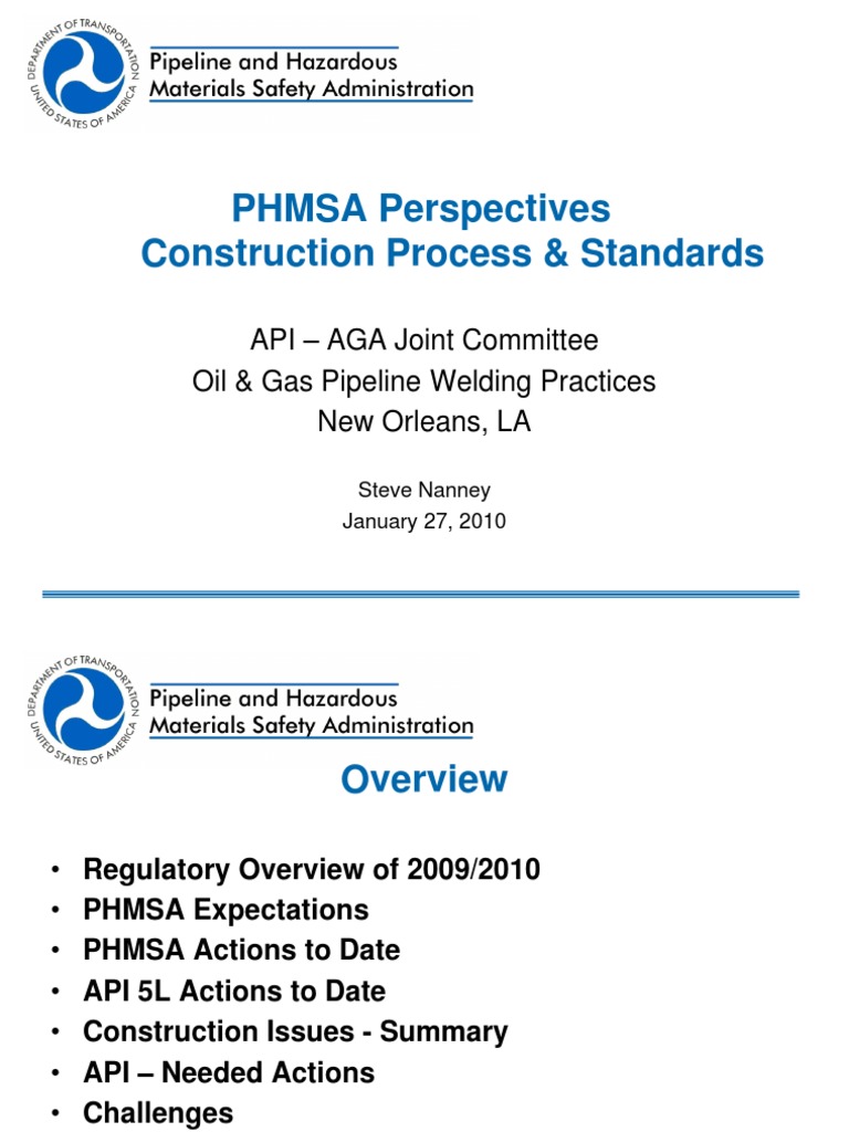 PHMSA Perspectives Construction Process & Standards | PDF | Structural ...