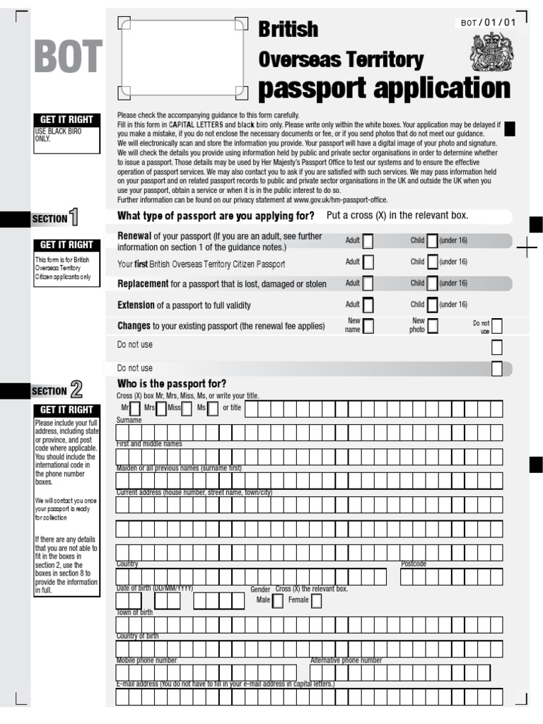 BOT Passport Application Form | Passport | United Kingdom