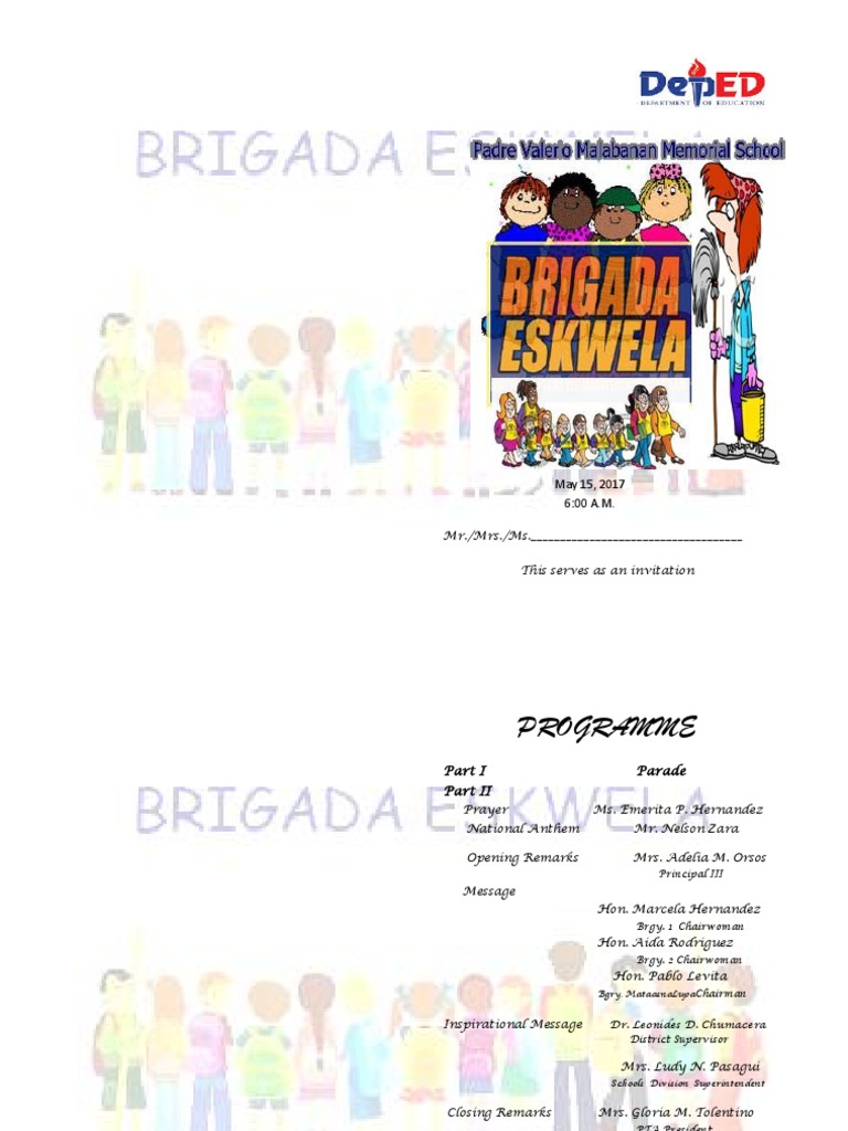 Brigada Eskwela 2017 Invitation Program | PDF