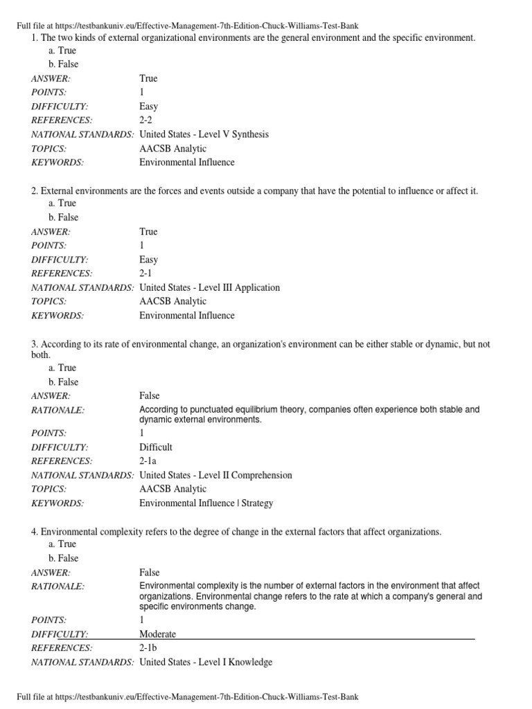 Effective Management 7th Edition Chuck Williams Test Bank | PDF ...