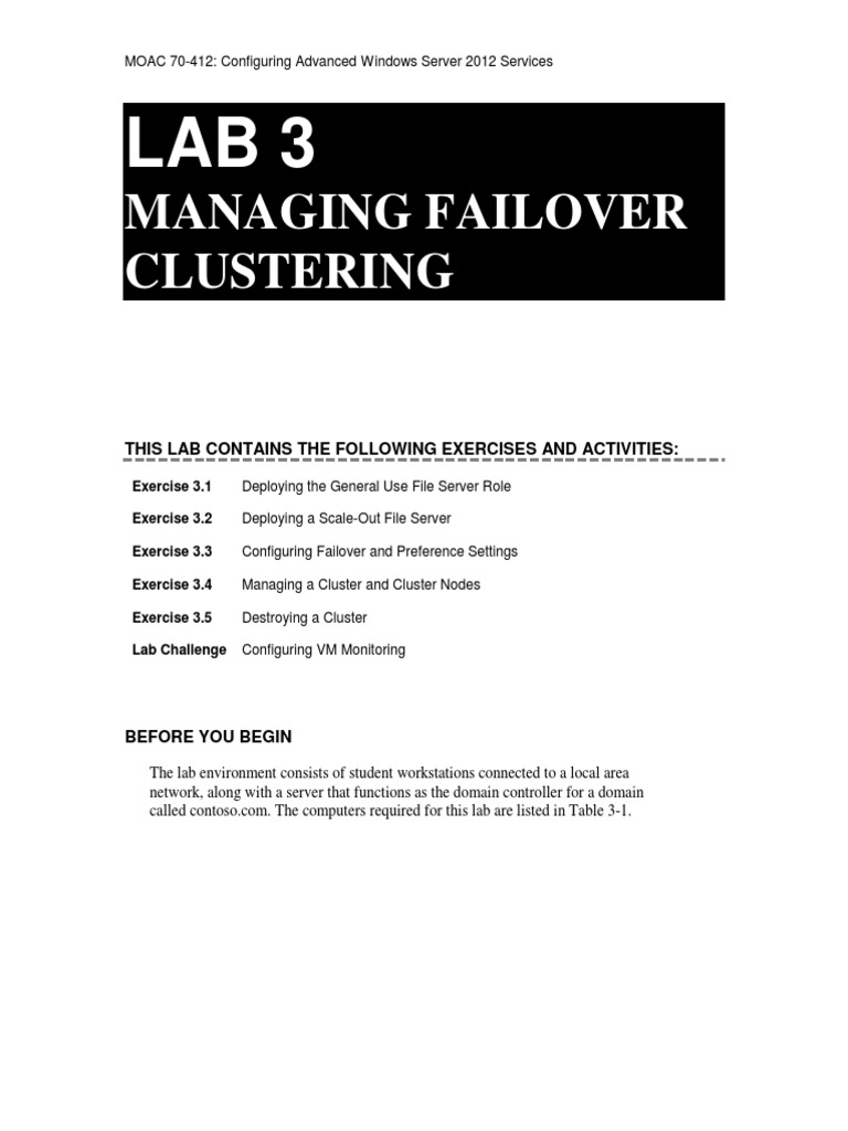 Managing Failover Clustering: This Lab Contains The Following Exercises and Activities | PDF ...