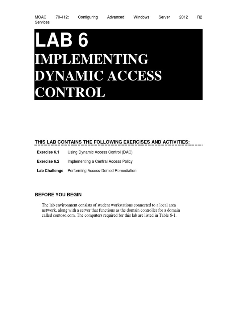 Implementing Dynamic Access Control: This Lab Contains The Following Exercises and Activities ...