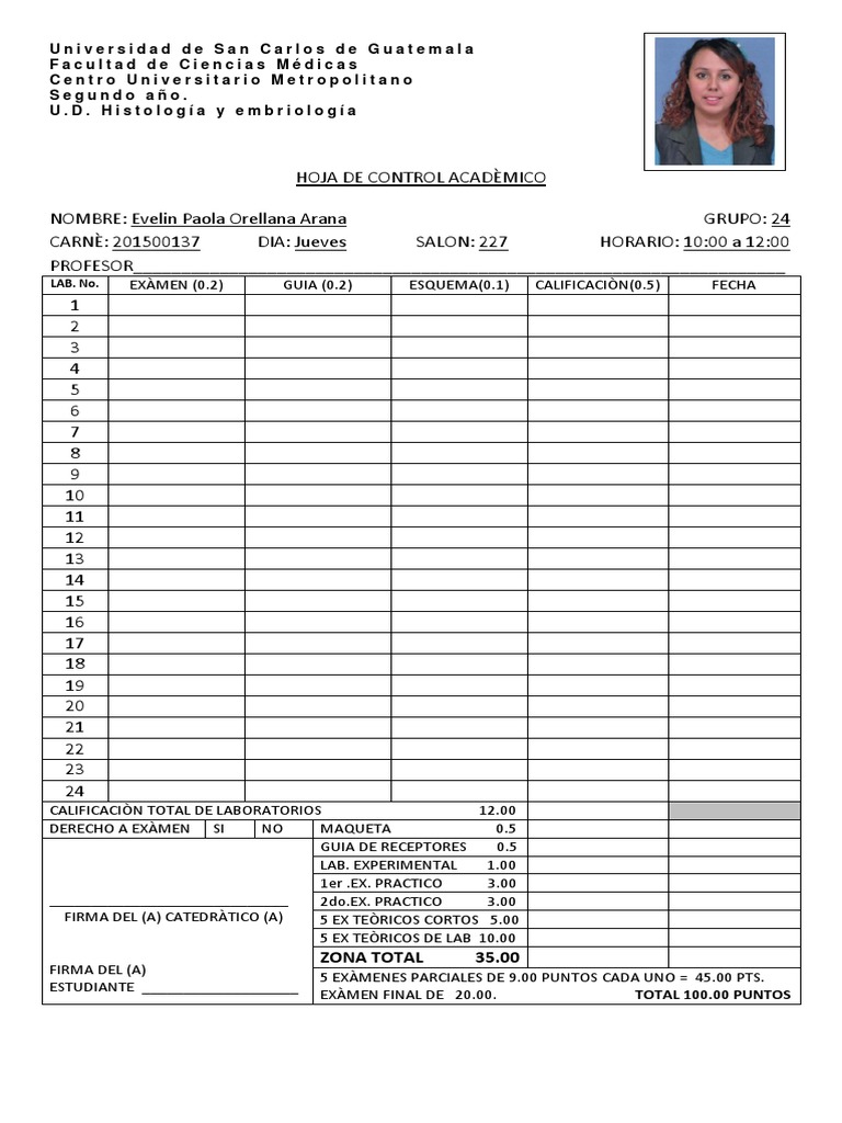 Hoja de Control Academico | PDF