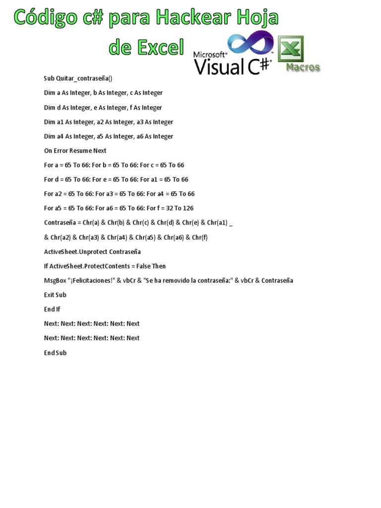 Codigo Visual Basic para Hackear Claves Excel | PDF
