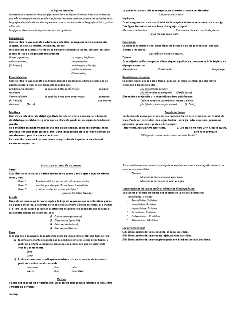 Las Figuras Literarias Métrica Chilena | PDF | Poesía | Rima